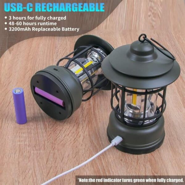 Rechargeable Retro Camping Lamp – 12H Backup | Purbica